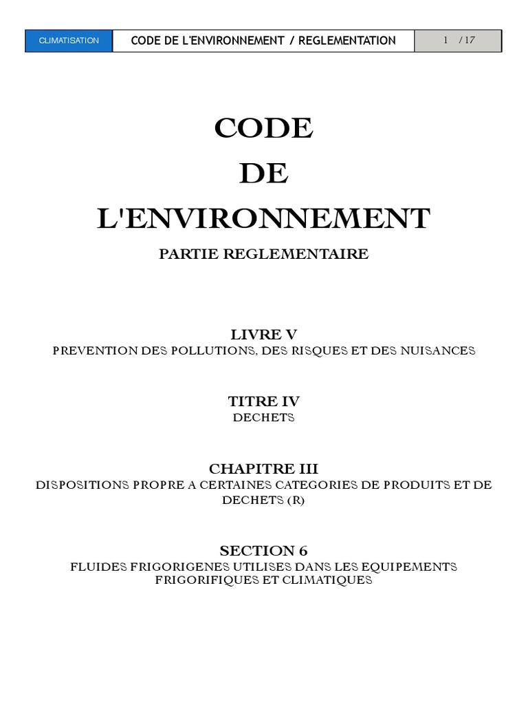 Code de Lenvironnement | PDF | Déchets | Climatisation