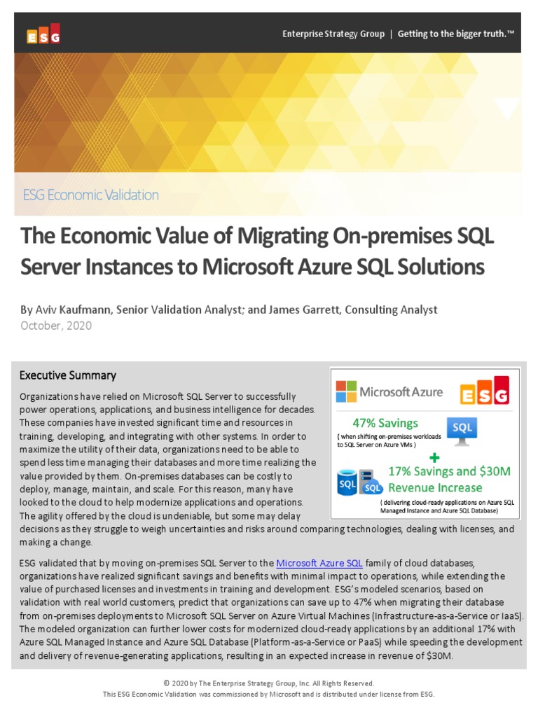 The Economic Value of Migrating On-Premises SQL Server Instances To Microsoft Azure SQL ...