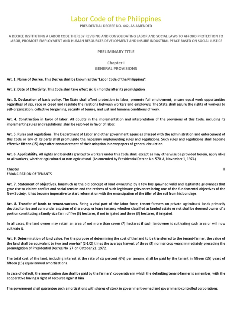 Labor Code of The Philippines | PDF | Apprenticeship | Employment