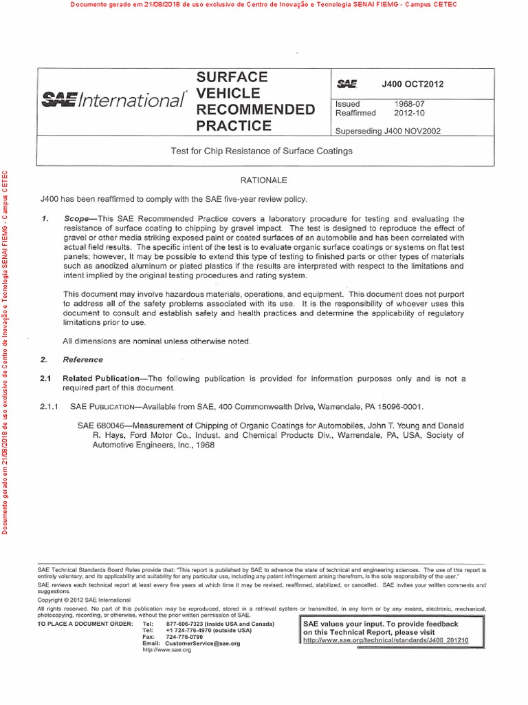 SAE J400 - Test For Chip Resistance of Surface Coatings | PDF ...