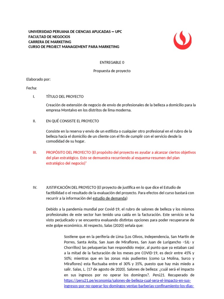 PROPUESTA DE PROYECTO V2 2021 - Grupo 3 | PDF | Planificación estratégica | Lima