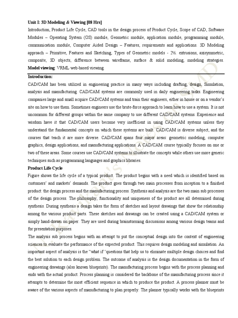 Unit I: 3D Modeling & Viewing (08 HRS) | Download Free PDF | Computer ...