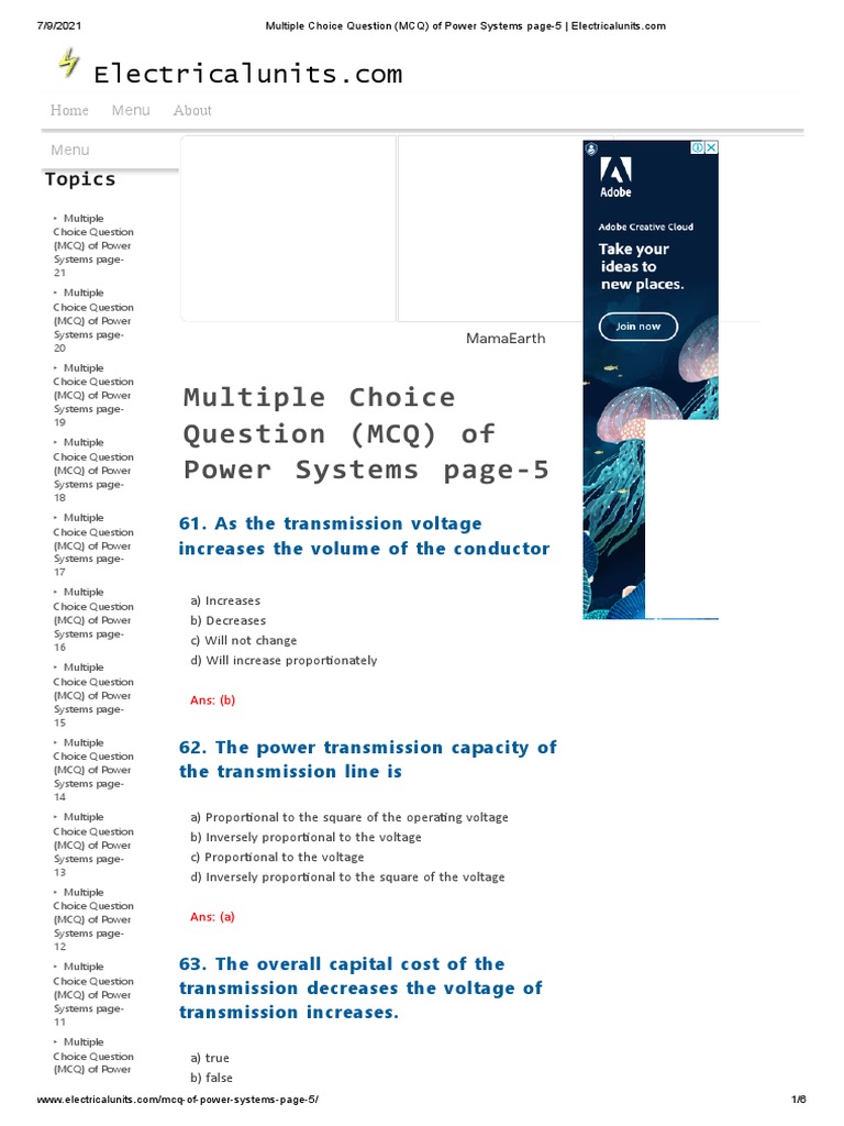 Multiple Choice Question (MCQ) of Power Systems Page-5 | Download Free ...