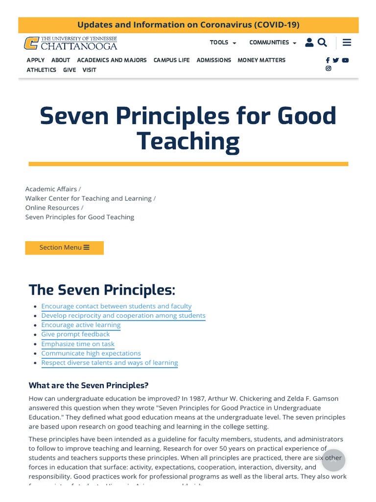 Seven Principles For Good Teaching - University of Tennessee at ...