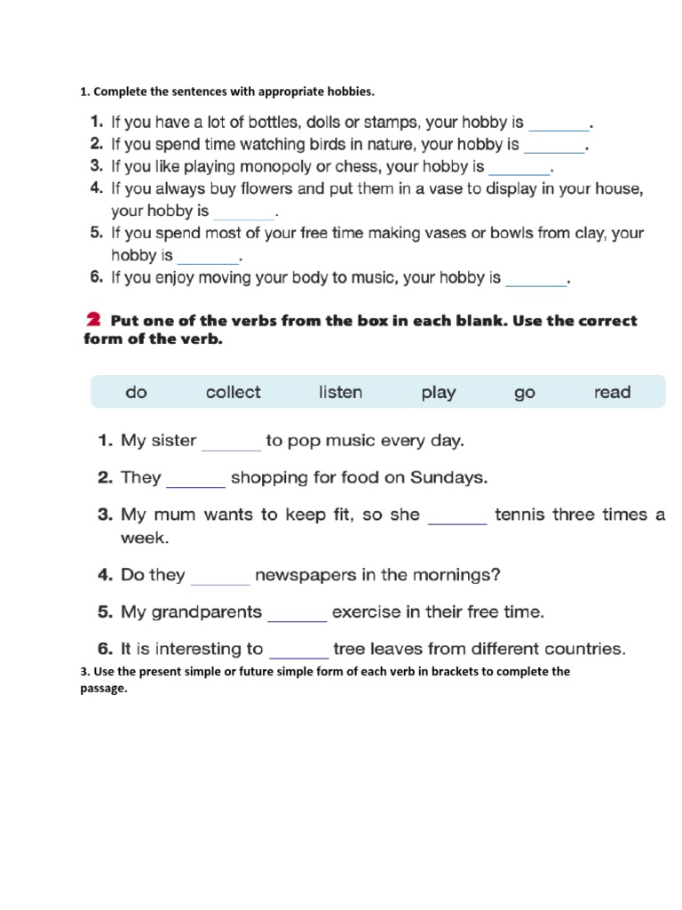 Complete The Sentences With Appropriate Hobbies | PDF