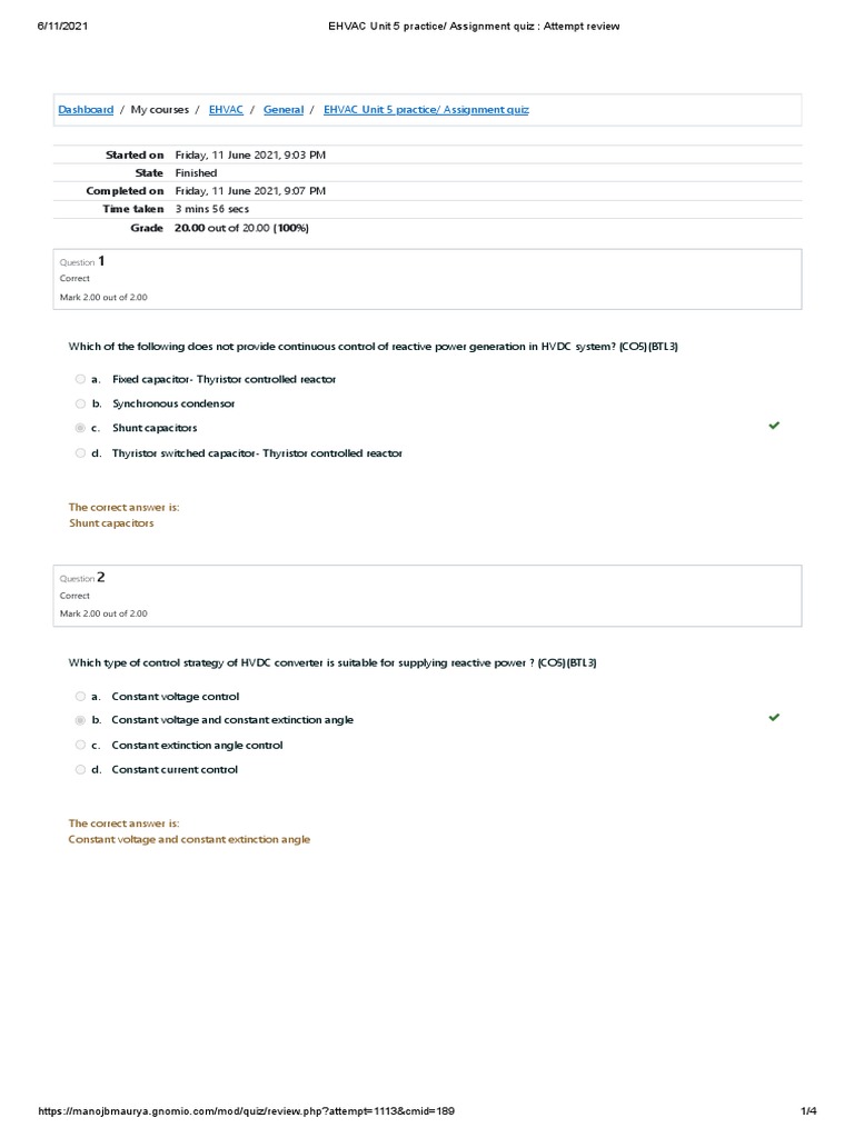 EHVAC Unit 5 Practice - Assignment Quiz - Attempt Review | PDF | High ...