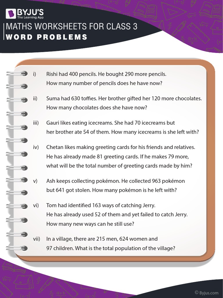 Word Problems For Class 3 Worksheet 1 | PDF
