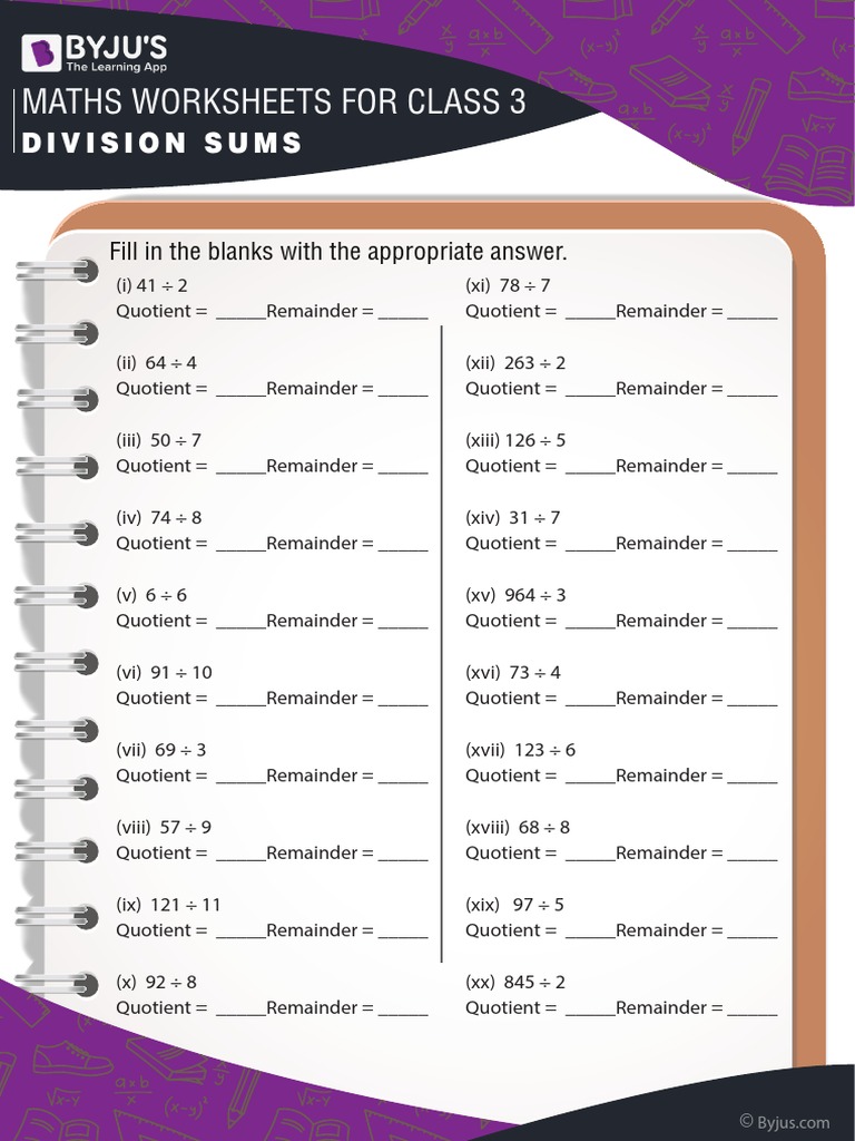 Division Sums For Class 3 Worksheet 2 | PDF | Teaching Mathematics
