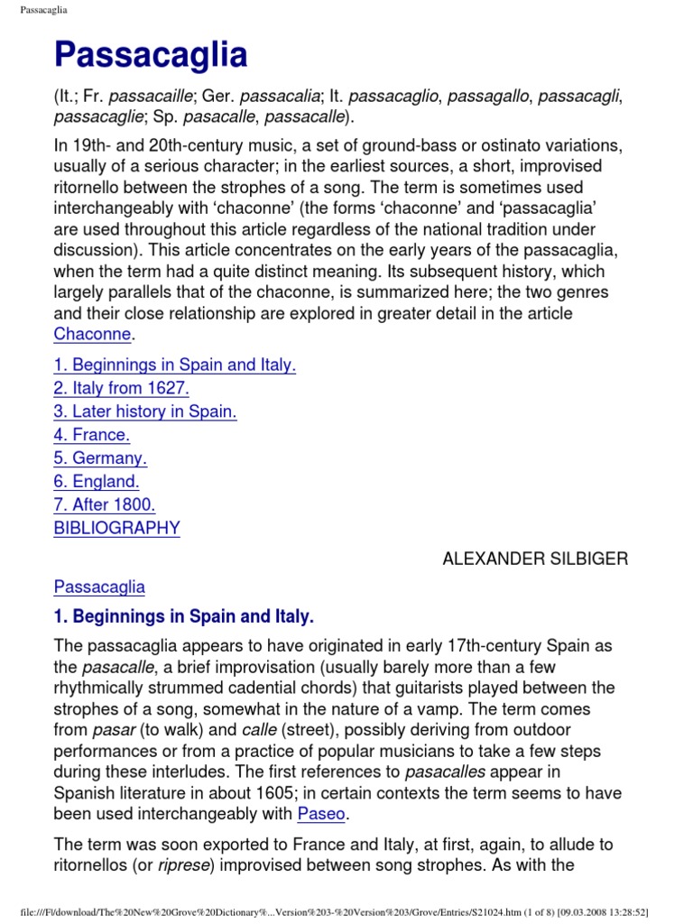 Passacaglia: Passacaglie Sp. Pasacalle, Passacalle) | PDF | Baroque ...