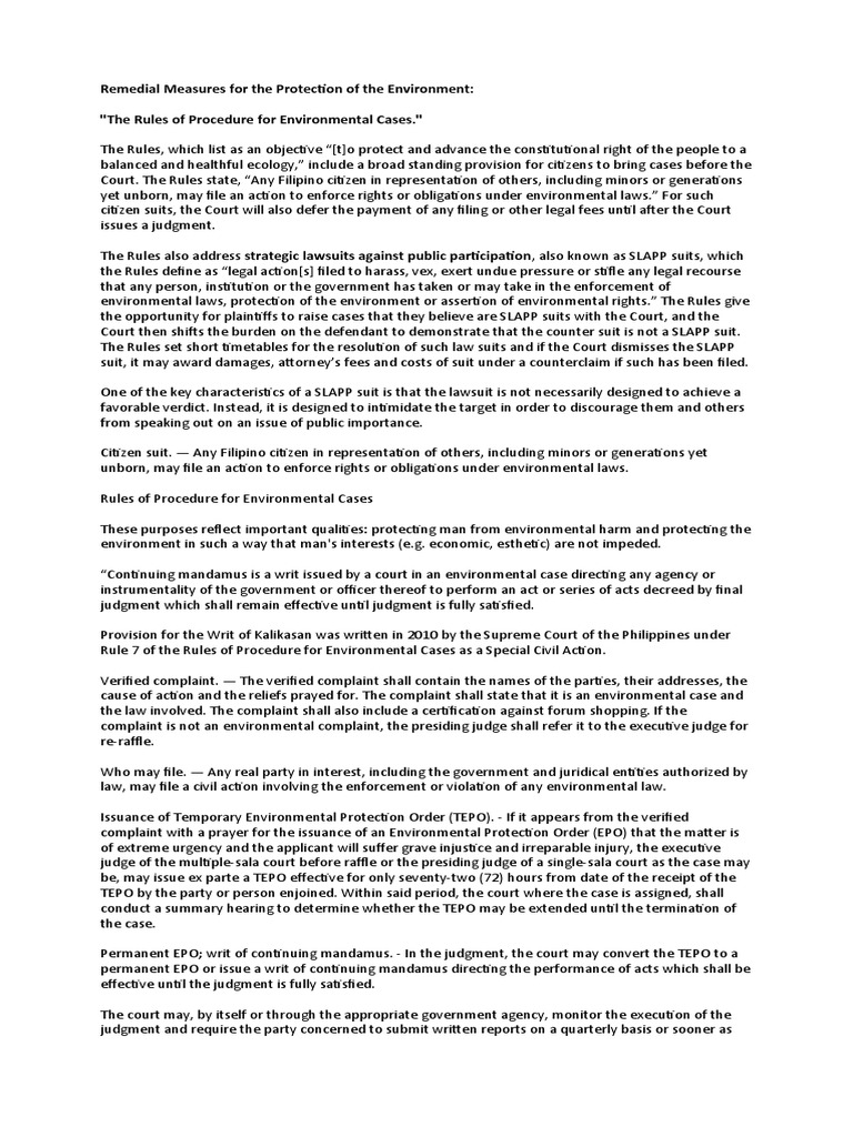 Rules for Environmental Protection: Procedures for Citizen Suits and ...