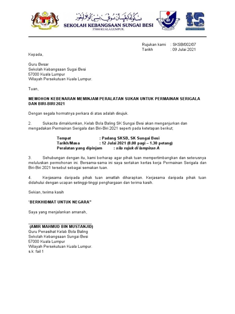 Surat Pinjam Peralatan | PDF