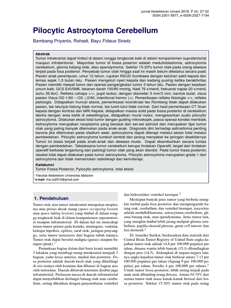Pilocytic Astrocytoma Cerebellum | PDF