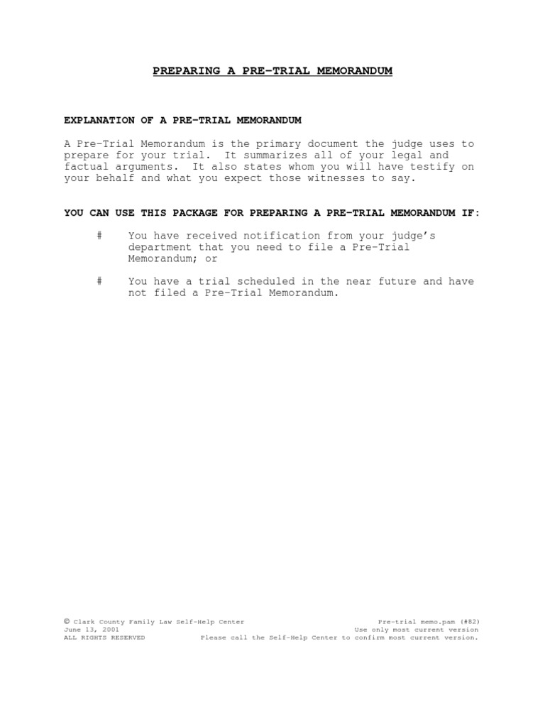 Explanation of A Pre-Trial Memorandum | PDF
