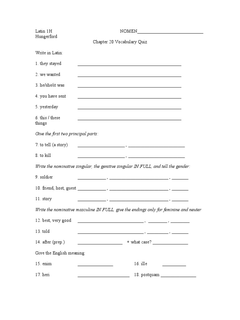 Latin Vocabulary Quiz - Chapter 20 | PDF