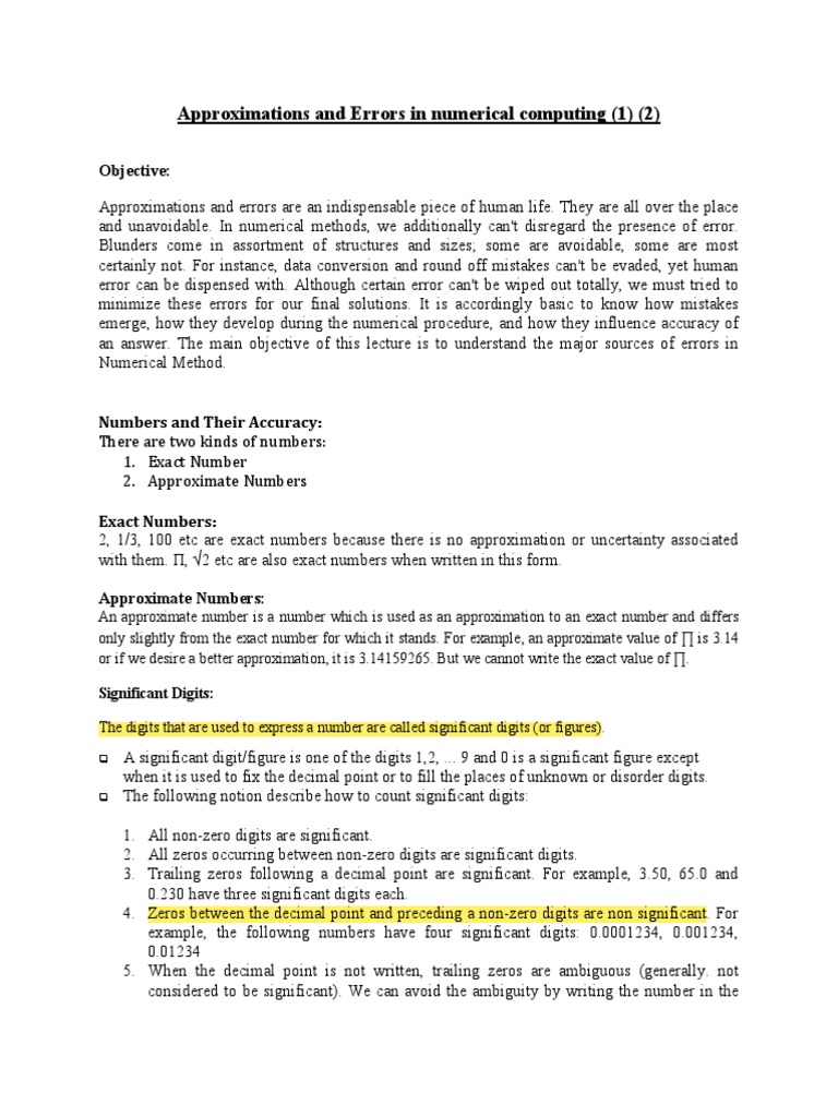 Approximations and Errors in Numerical Computing | PDF | Significant Figures | Rounding