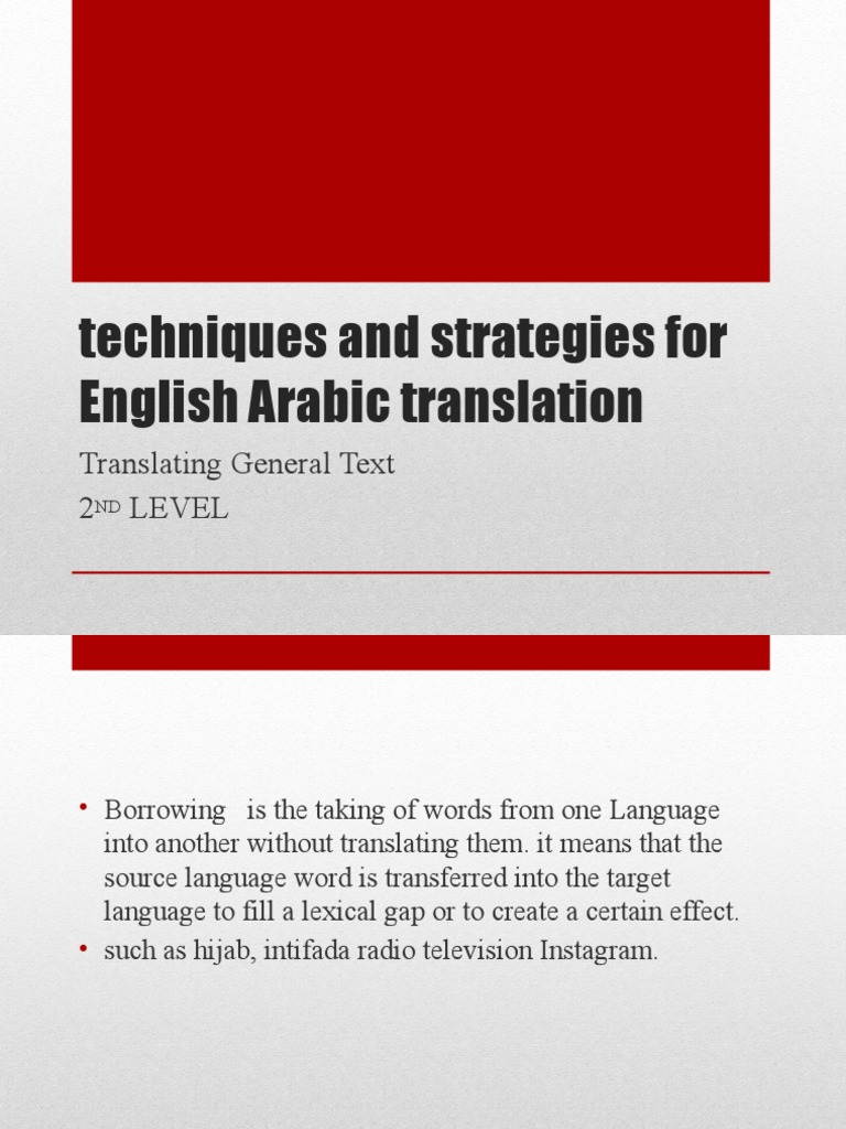 Techniques and Strategies For English Arabic Translation | PDF