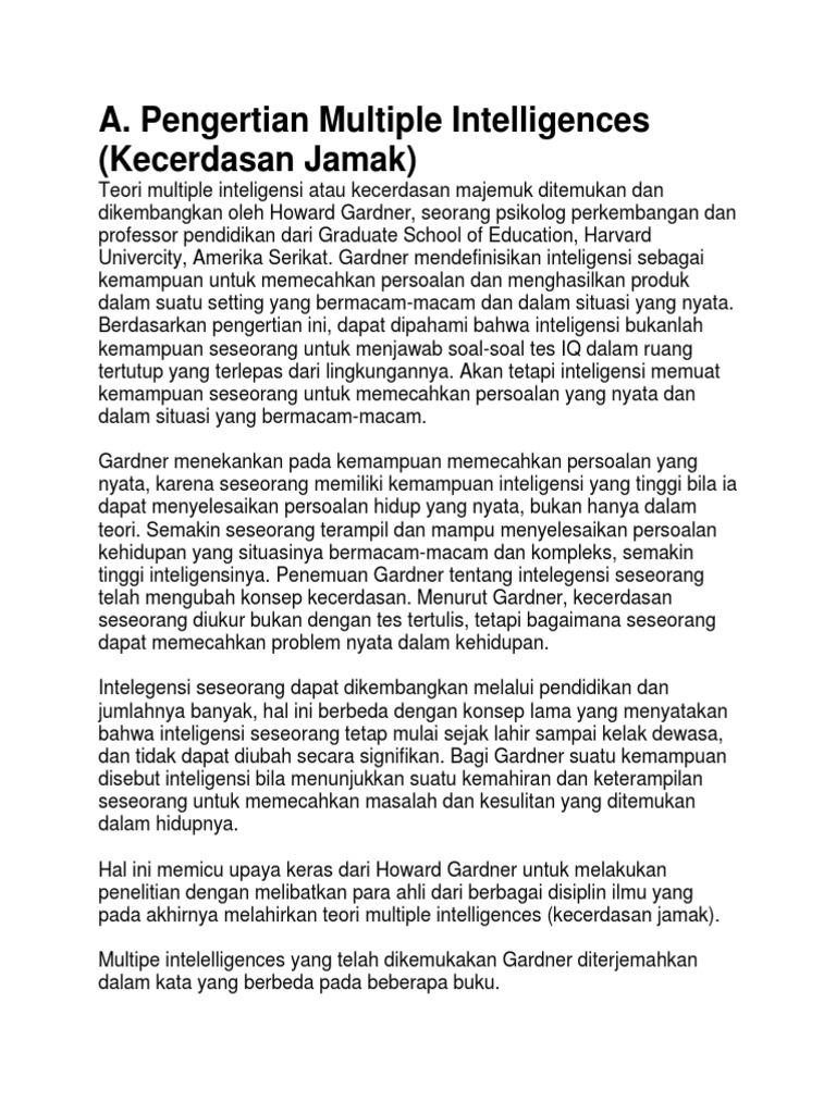 Pengertian Multiple Intelligences | PDF