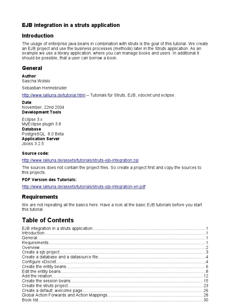 EJB Integration in A Struts Application: Author | PDF