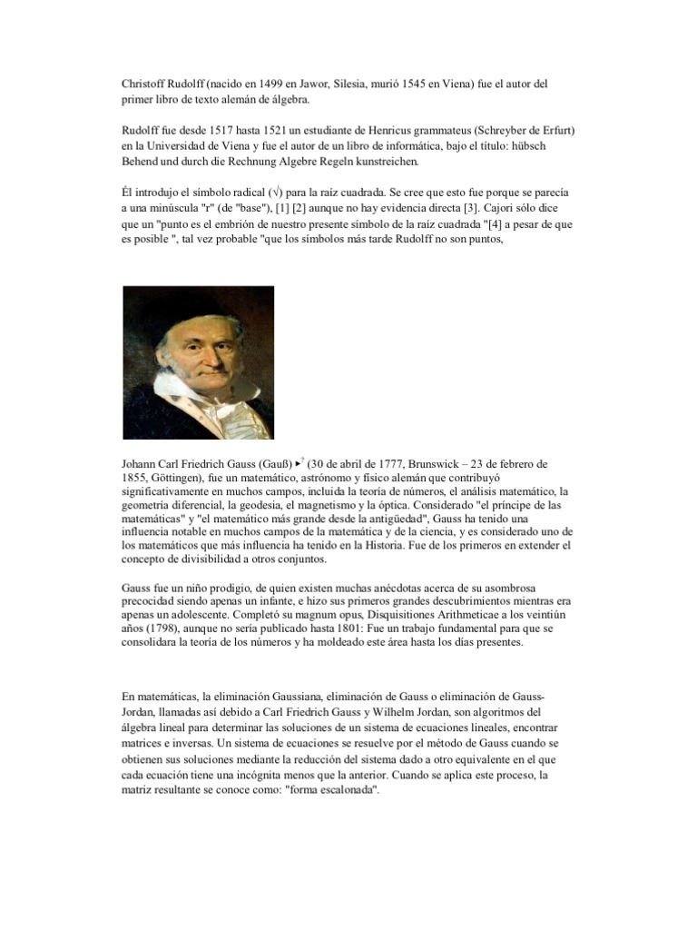 Biografía de Christoph Rudolff | PDF | Álgebra | Enseñanza de matemática