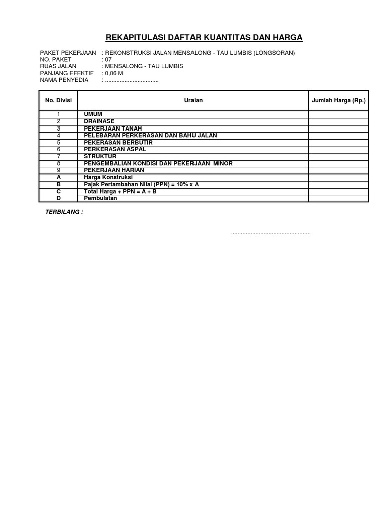 BQ Rekonstruksi Jalan (Longsoran) | PDF