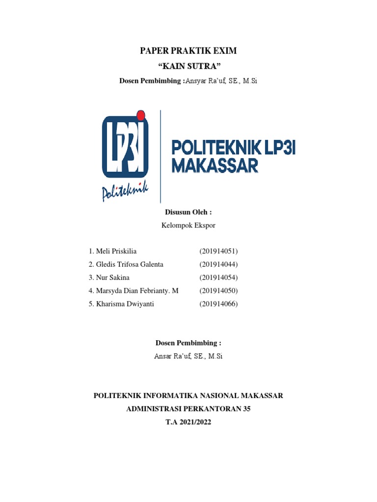 PAPER PRAKTIK EXIM KELOMPOK EKSPOR KAIN SUTRA-dikonversi | PDF | Seni ...