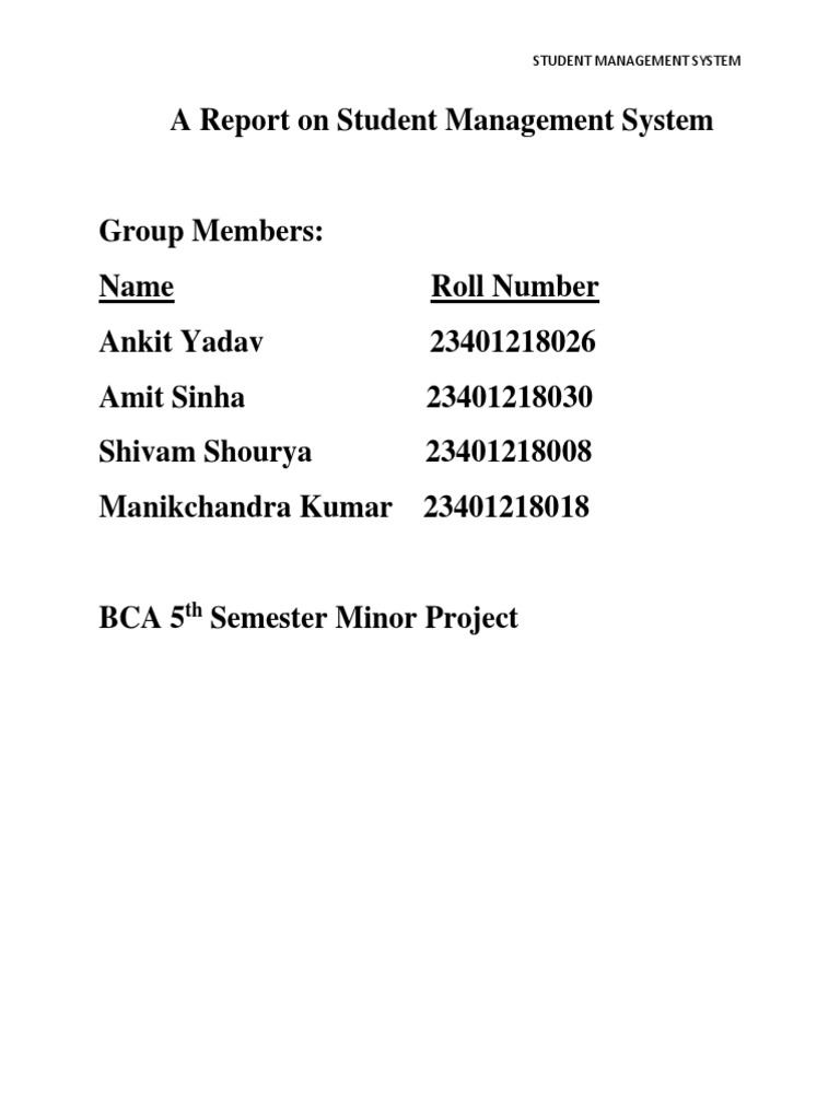 Student Management System Project Report | PDF | System | Design