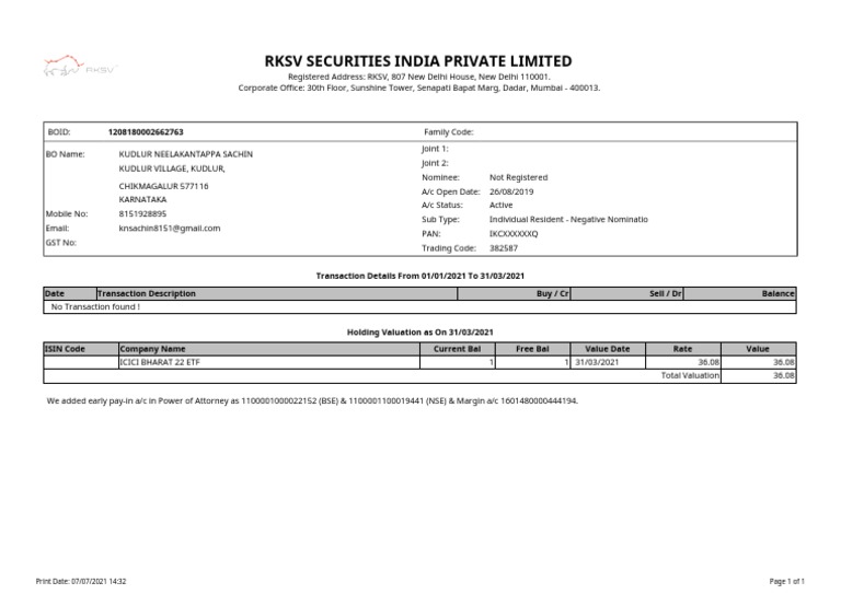 RKSV Securities Account Summary | PDF | Economies | Financial Services