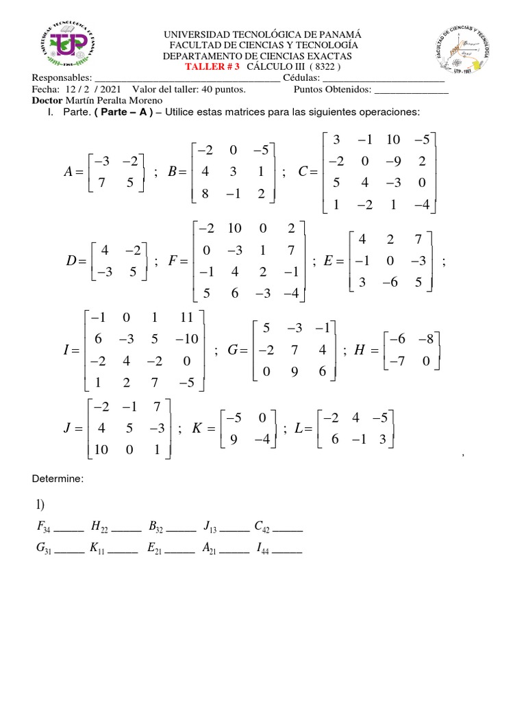 Taller - 3 - Operaciones Matrices | PDF | Álgebra lineal | Álgebra