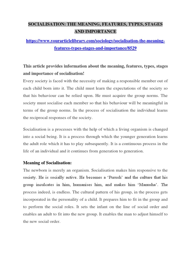 Socialisation: The Meaning, Features, Types, Stages and Importance ...