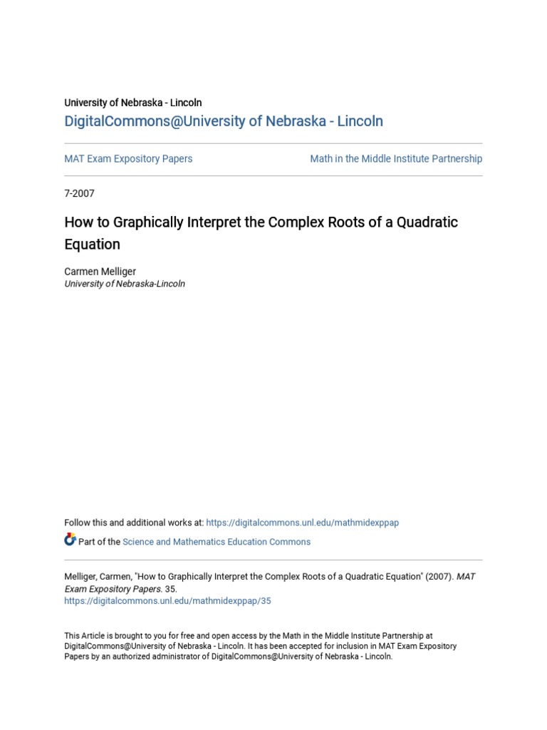 How To Graphically Interpret The Complex Roots of A Quadratic Equ | PDF ...
