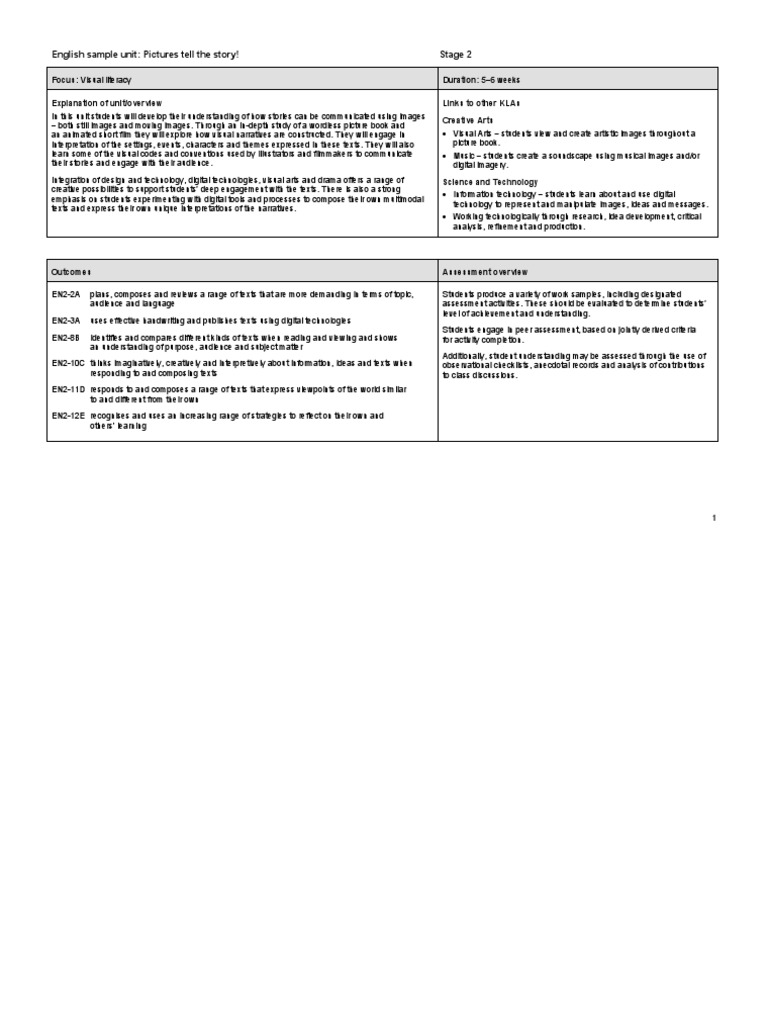 English Sample Unit: Pictures Tell The Story! Stage 2 | PDF | Narrative ...