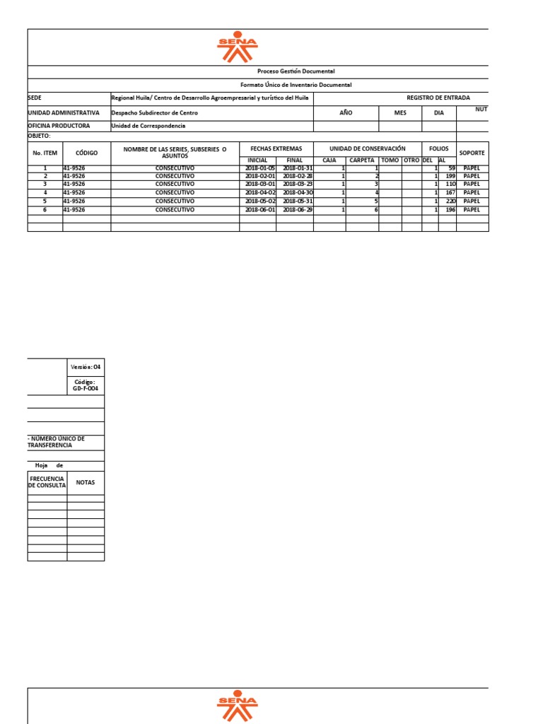 GD-F-004 Formato Inventario Documental | PDF | Gestión de registros | Informática y tecnología ...