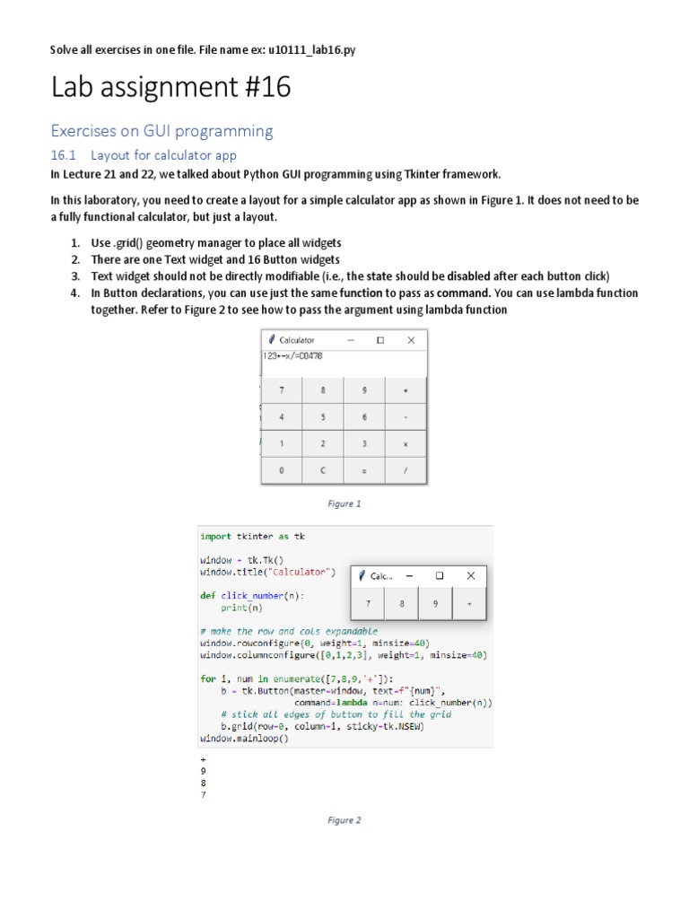 Lab Assignment 16 Exercises On Gui Programming Pdf