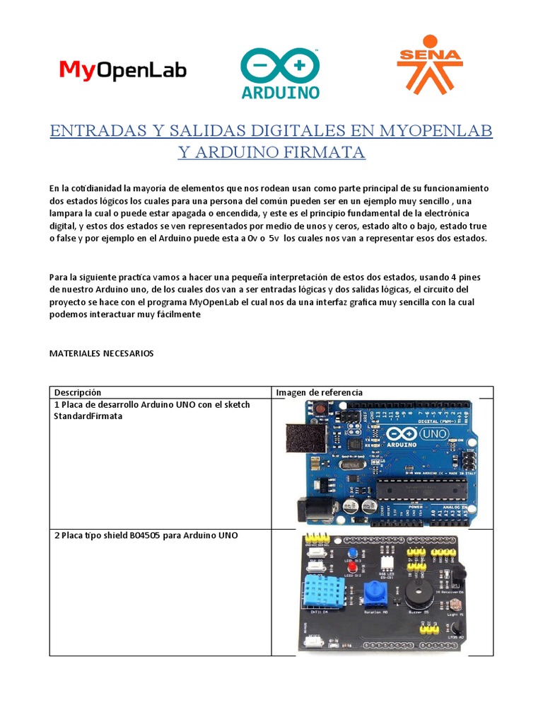 Entradas y Salidas Digitales en Myopenlab y Arduino Firmata | PDF