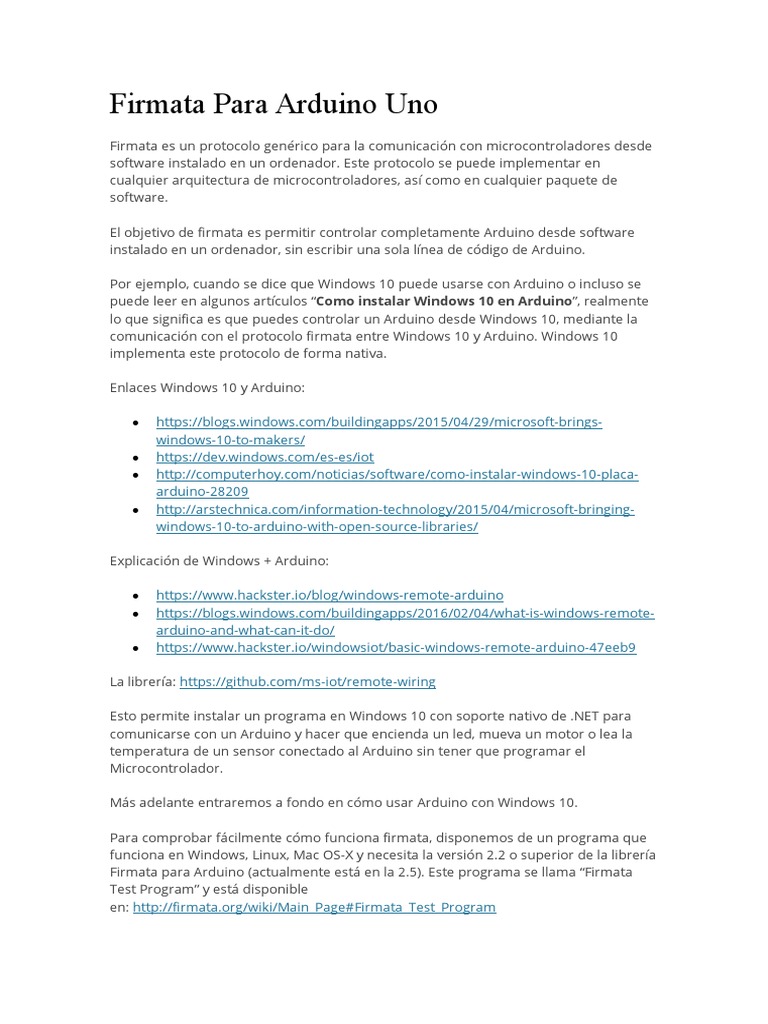 Firmata para Arduino Uno | PDF | Arduino | Windows 10