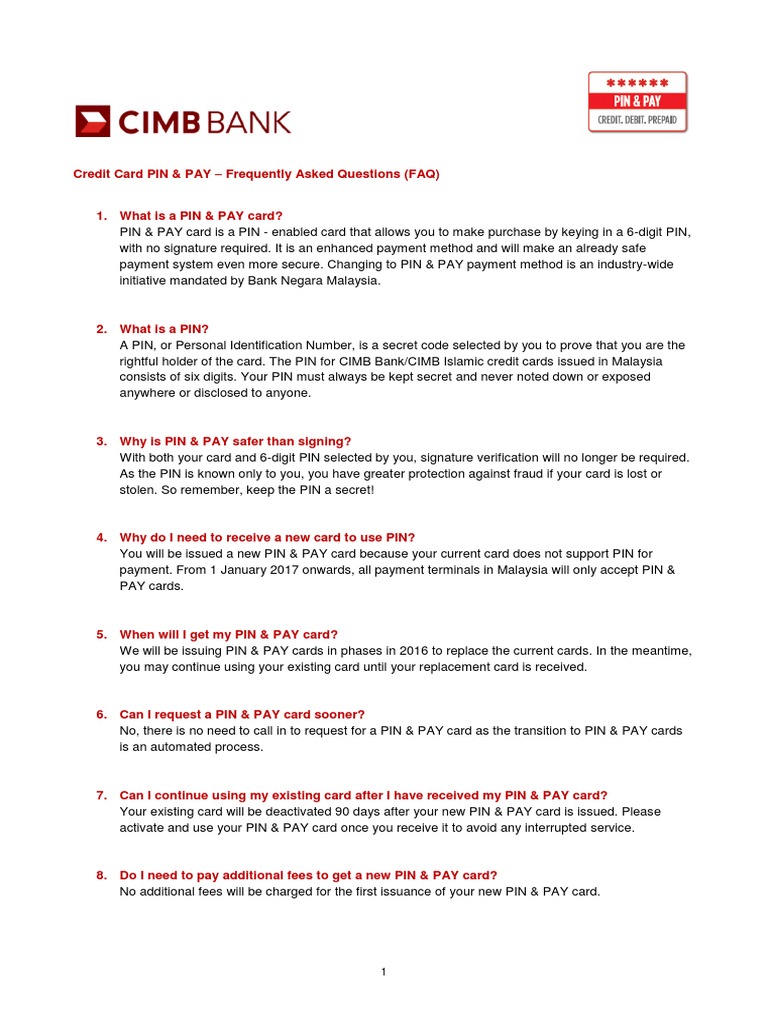 Cimb Bank Credit Card Pinpay Faq 12102016 | PDF | Personal ...