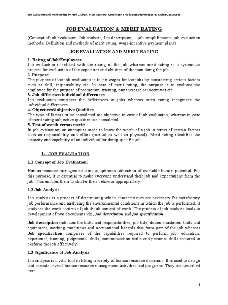 Understanding Job Evaluation & Merit Rating | PDF | Piece Work | Human ...