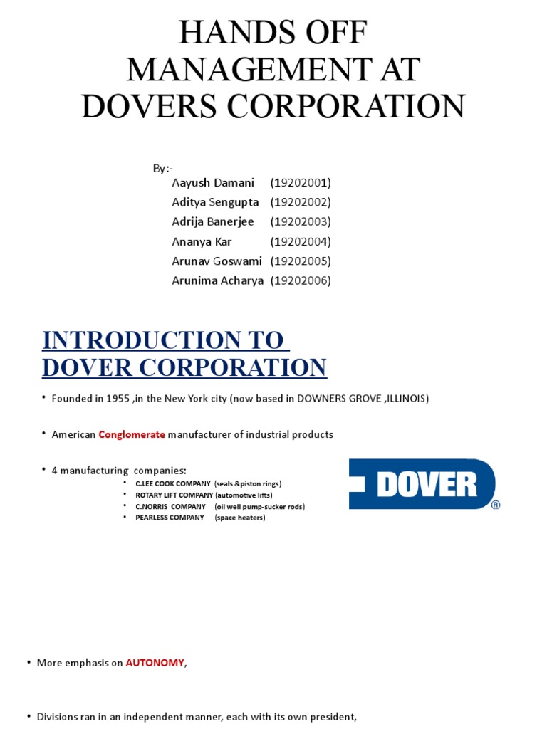 Hands Off Management at Dovers Corporation | Download Free PDF ...