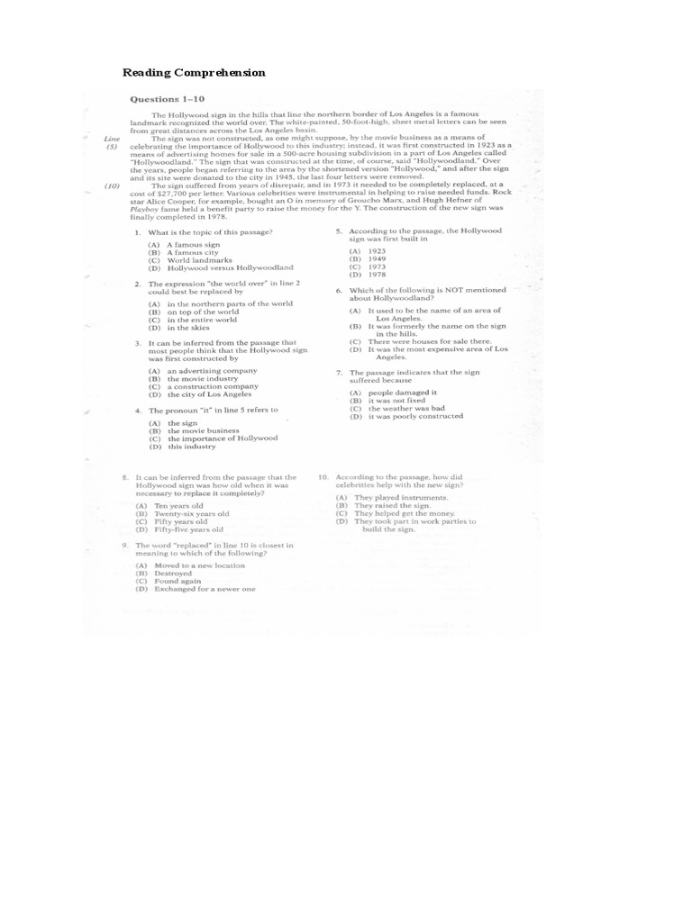 Reading Comprehension (TOEFL) | PDF