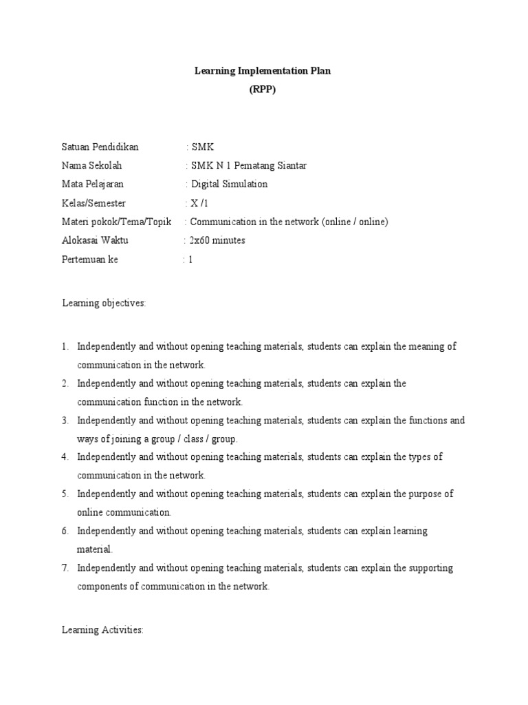 Learning Implementation Plan | PDF