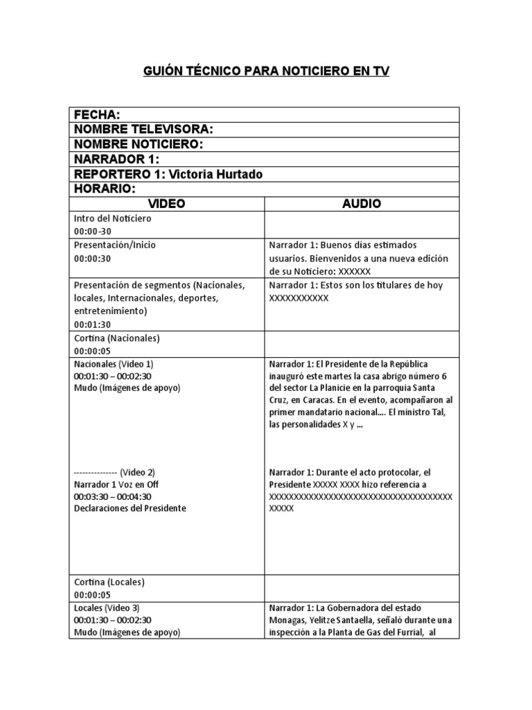 Ejemplo de Guion para Noticiero en TV | PDF | Venezuela