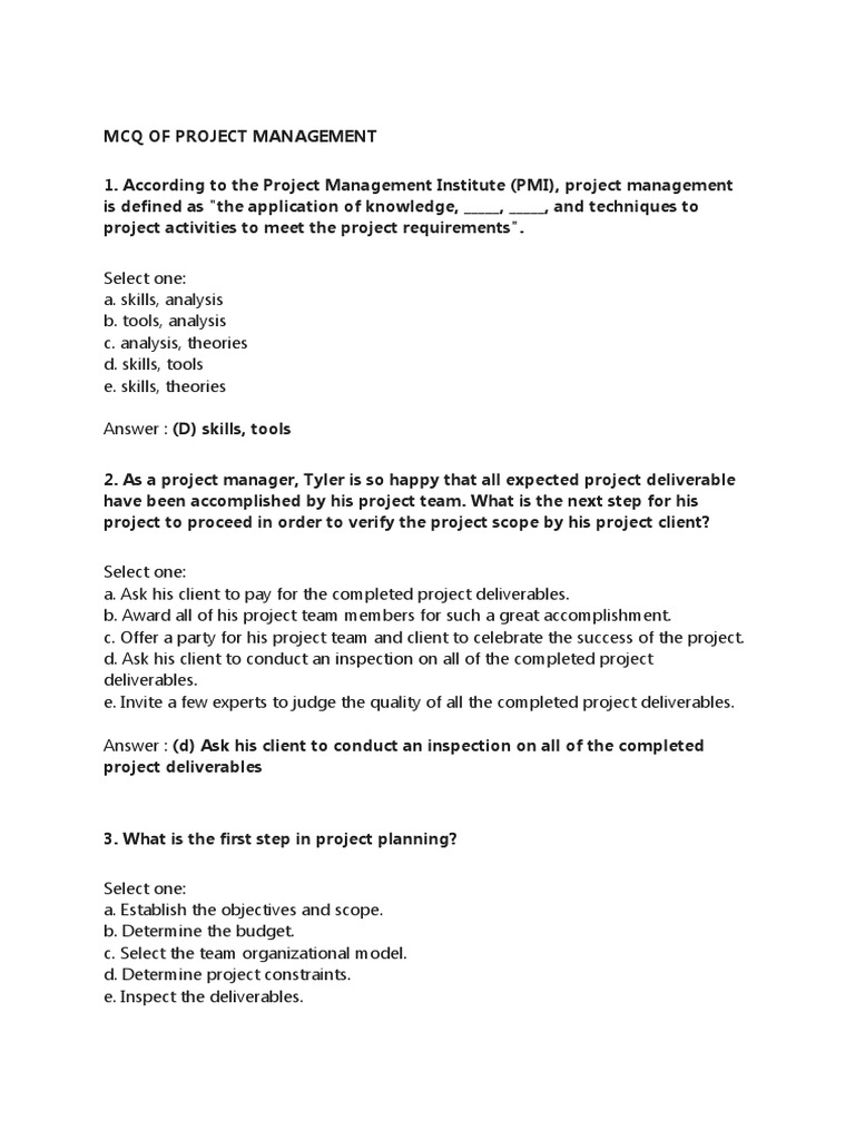 MCQ of Project Management | PDF | Project Management | Risk
