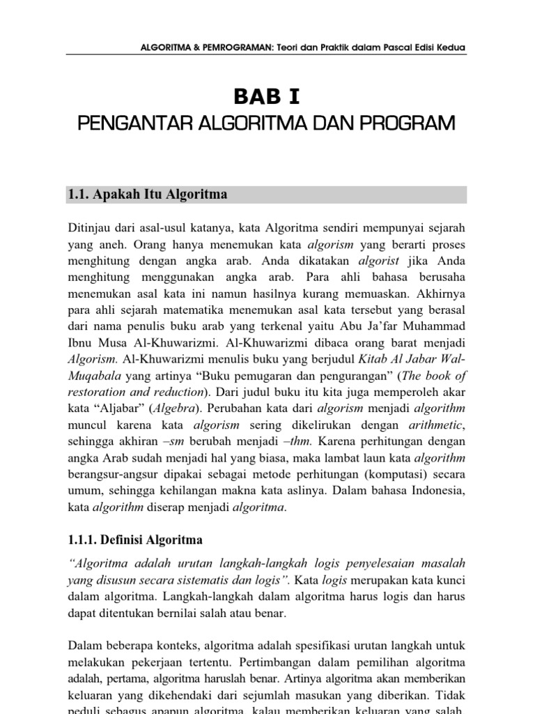 Algoritma Dan Pemrograman Teori Dan Praktik Dalam Pascal Edisi Kedua - Normal - Bab 1 | PDF