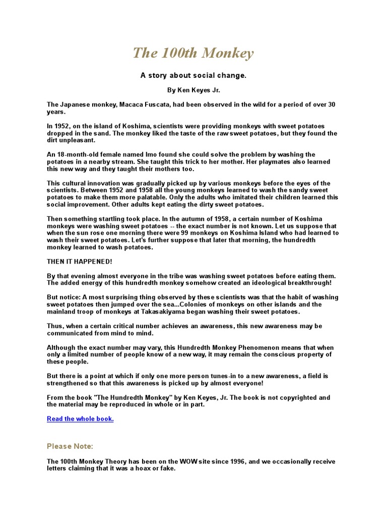 The 100th Monkey: A Story About Social Change | PDF | Psychology ...