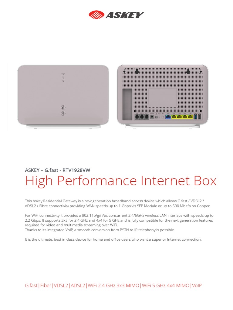 ASKEY - High Performance Internet Box | PDF | Wi Fi | Voice Over Ip