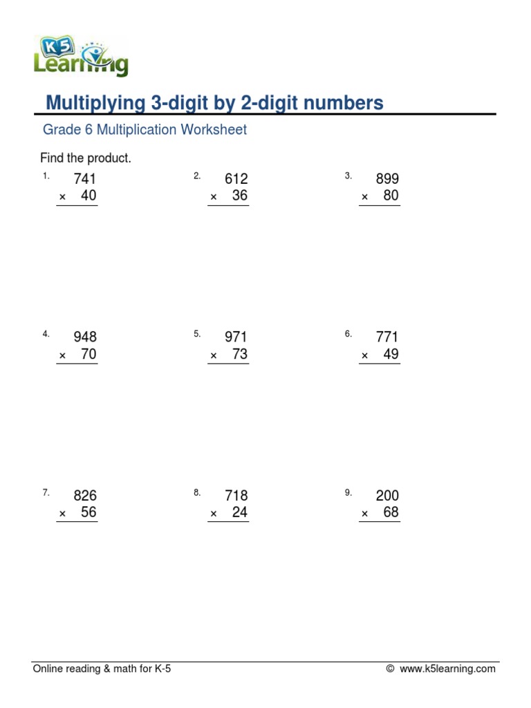 Grade 6 Multiplication 3 Digits by 2 Digits B | PDF