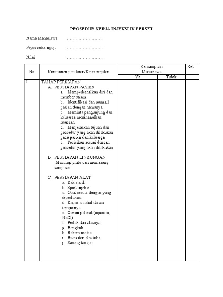 Prosedur Kerja Injeksi Iv Perset | PDF