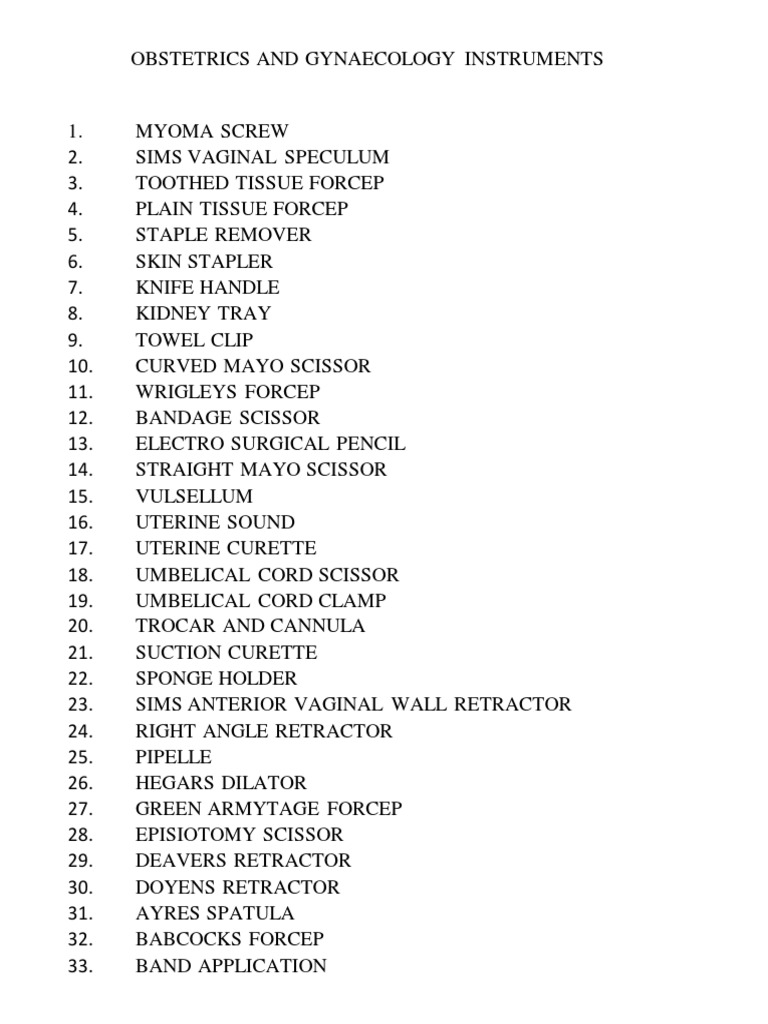 Gynecology Instruments List and Names | PDF | Social Science | Young Adult