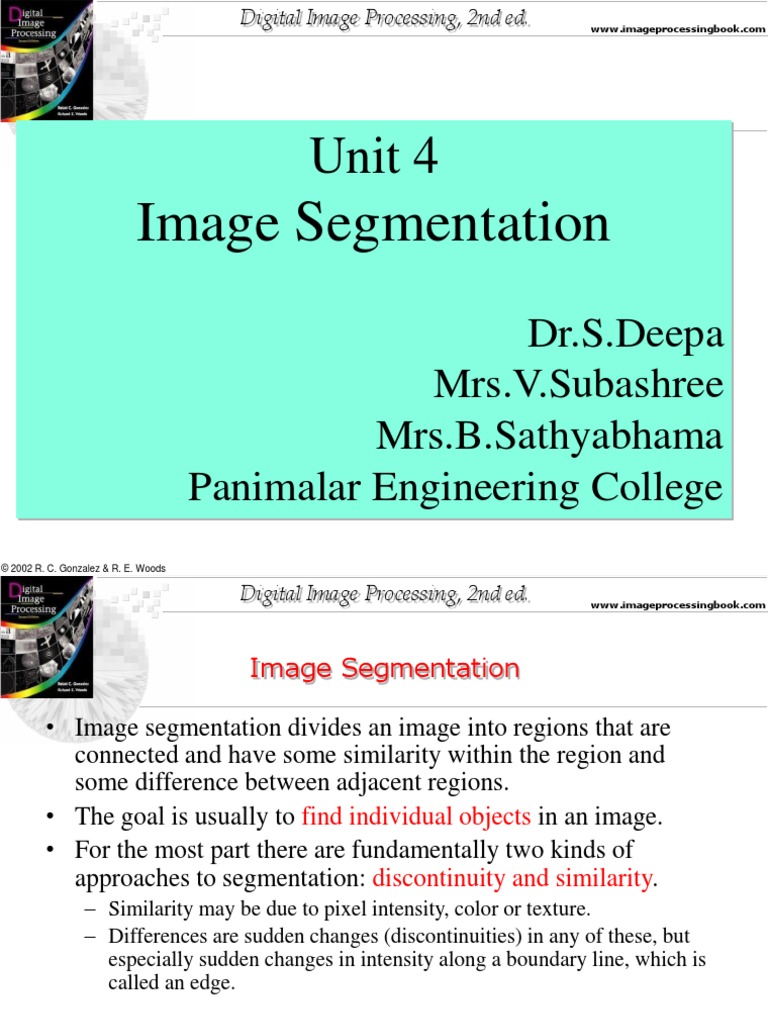 Ec8093 - Unit 4 | PDF | Image Segmentation | Computer Vision