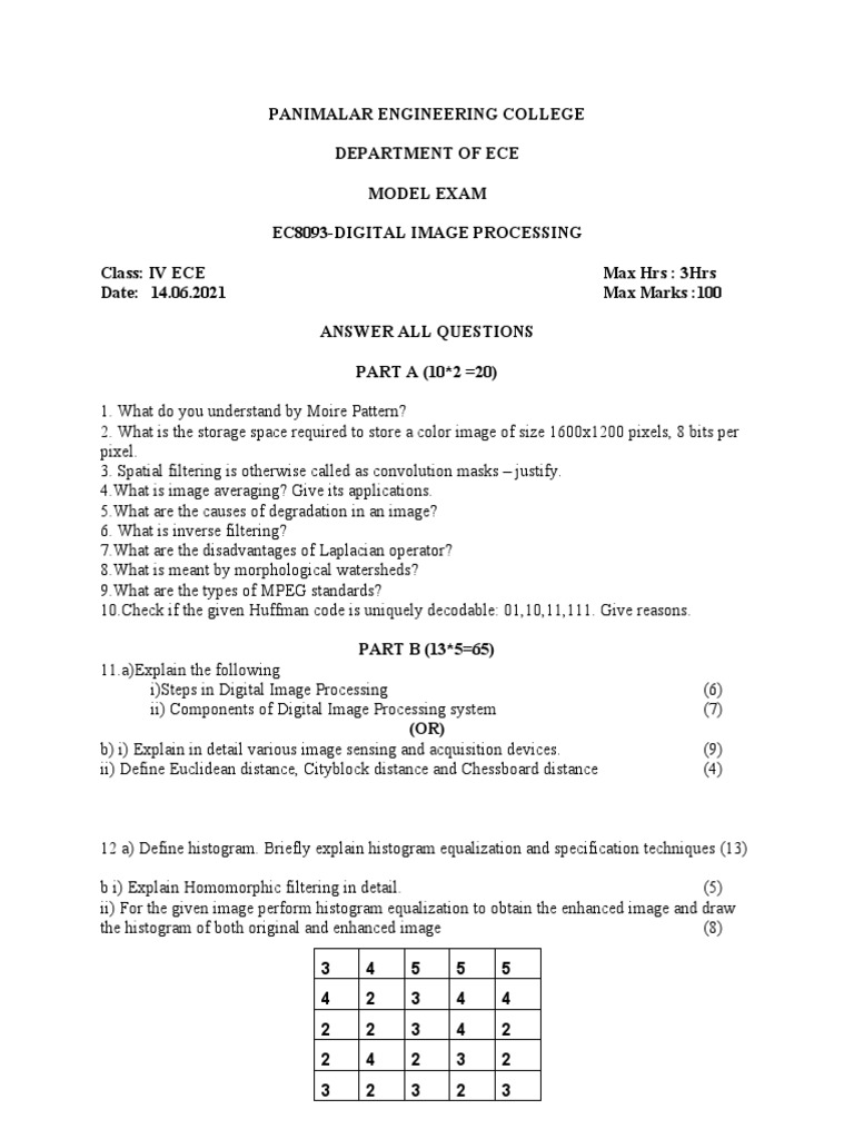 EC8093-DIP - Model Exam QP | PDF | Image Segmentation | Algorithms
